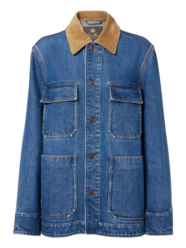 Loro Piana Corduroy-trimmed Denim Jacket - Blue