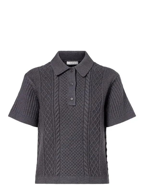 JW Anderson Cable Knit Polo Shirt In Ecru Wool-cotton Blend - Grey