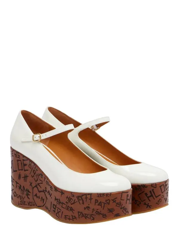 Chloé Maxime Leather Mary Jane Wedge Pumps - White