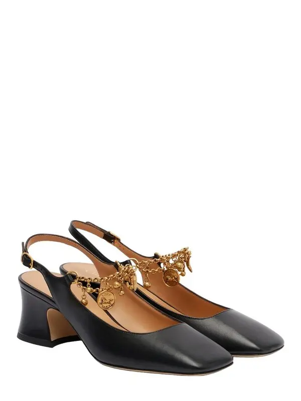 Chloé Charms 55 Leather Slingback Pumps - Black