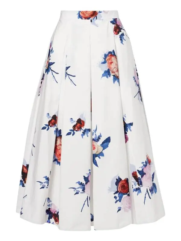 Erdem Floral Cotton Poplin Midi Skirt - White