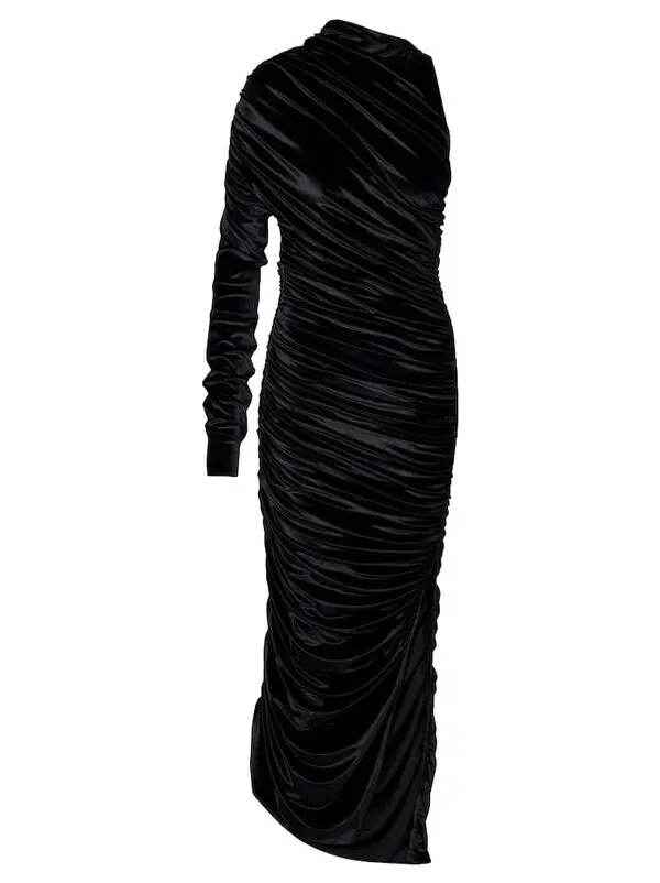 MUGLER Asymmetric Velvet Jersey Maxi Dress - Black
