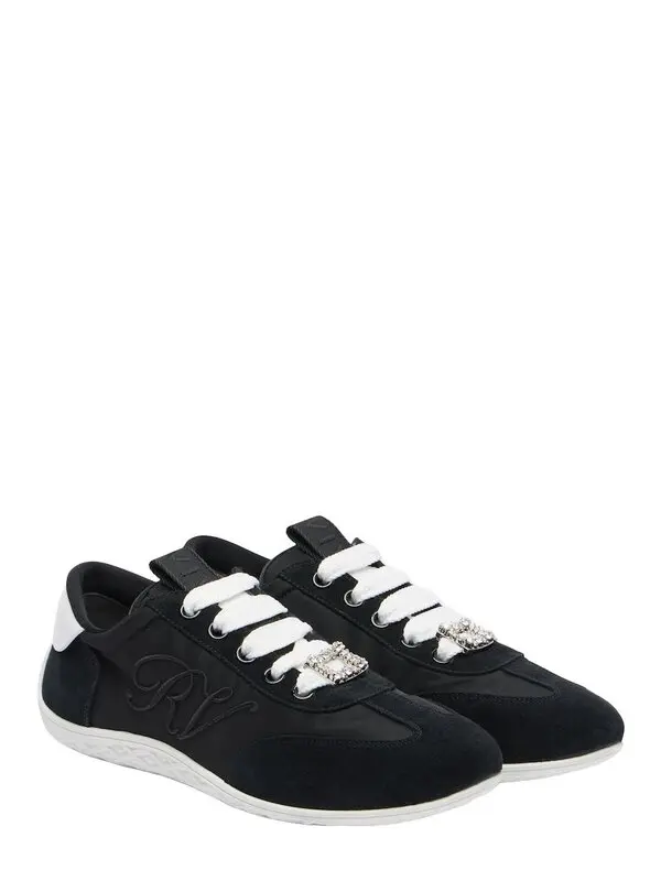 ROGER VIVIER Viv' Low Suede-trimmed Satin Sneakers - Black
