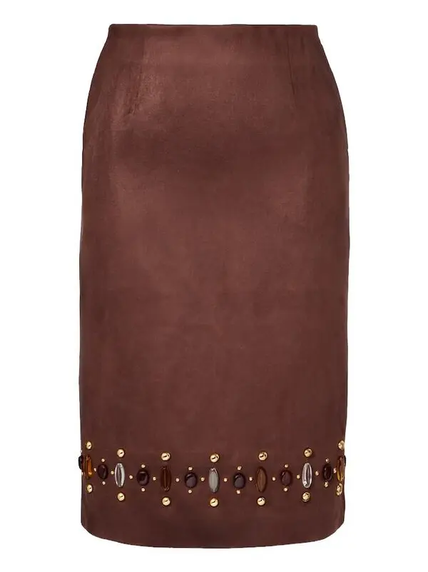 XU ZHI Embellished Faux Suede Pencil Skirt - Brown