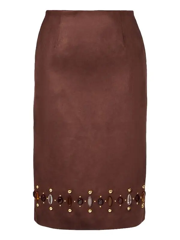 XU ZHI Embellished Pencil Skirt In James - Brown