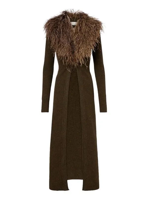 Blumarine Feather-trimmed Wool Cardigan - Brown