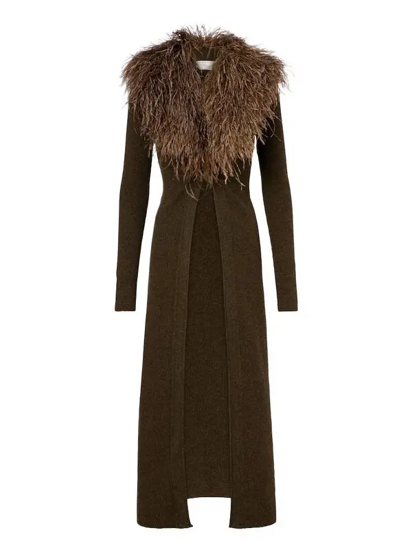 Blumarine Feather-trimmed Wool Cardigan - Brown