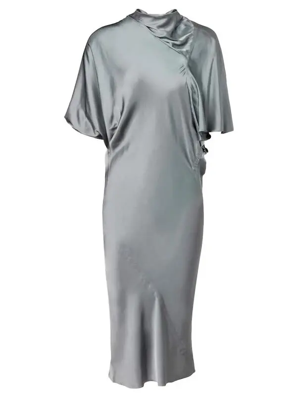 Rick Owens Gathered Satin Midi Dress - Grey