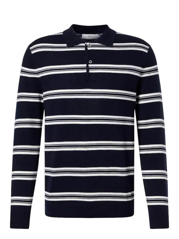 Arch4 Mr Swansea Striped Cashmere Polo Sweater - Blue