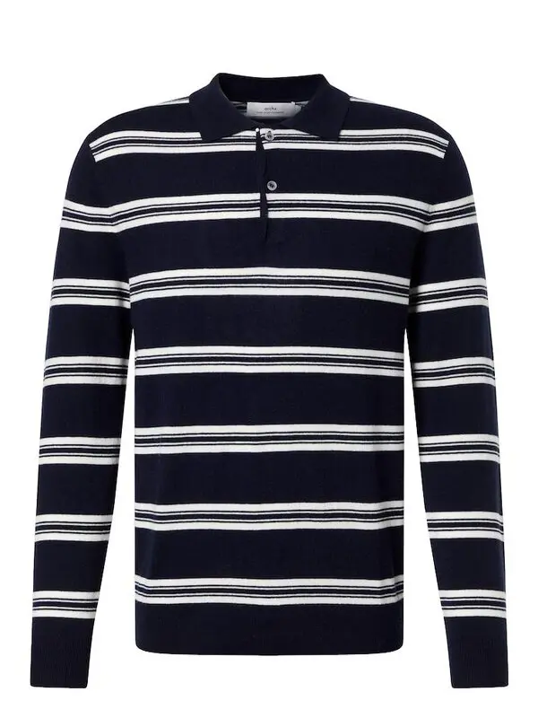Arch4 Mr. Swansea Striped Cashmere Polo Sweater - Blue