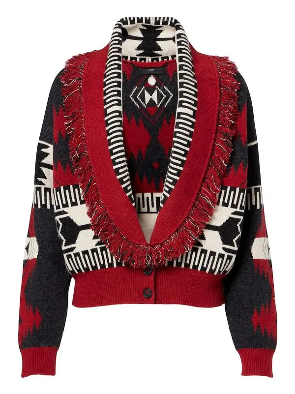 Alanui Icon Intarsia Wool And Cashmere Cardigan - Red