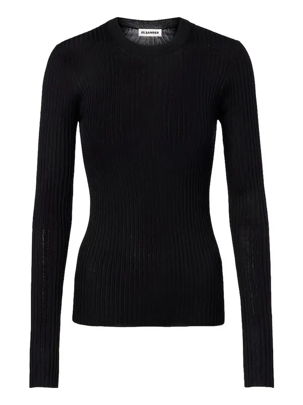 JIL SANDER Ribbed-knit Silk Sweater - Black