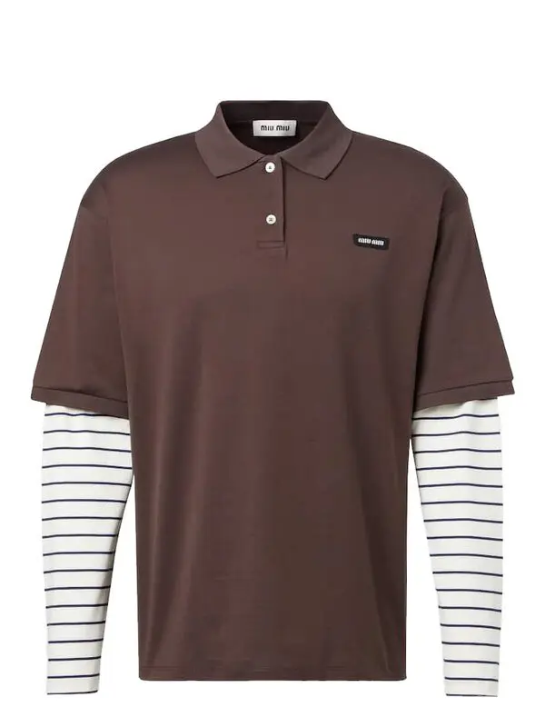 Miu Miu Layered Striped Cotton Polo Shirt - Brown