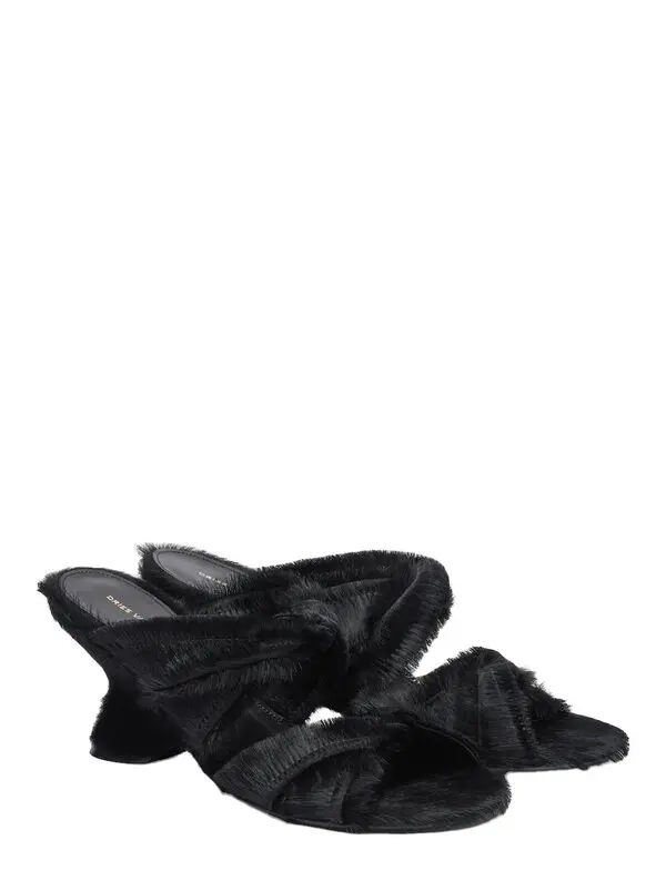 Dries Van Noten Calf Hair Wedge Sandals - Black