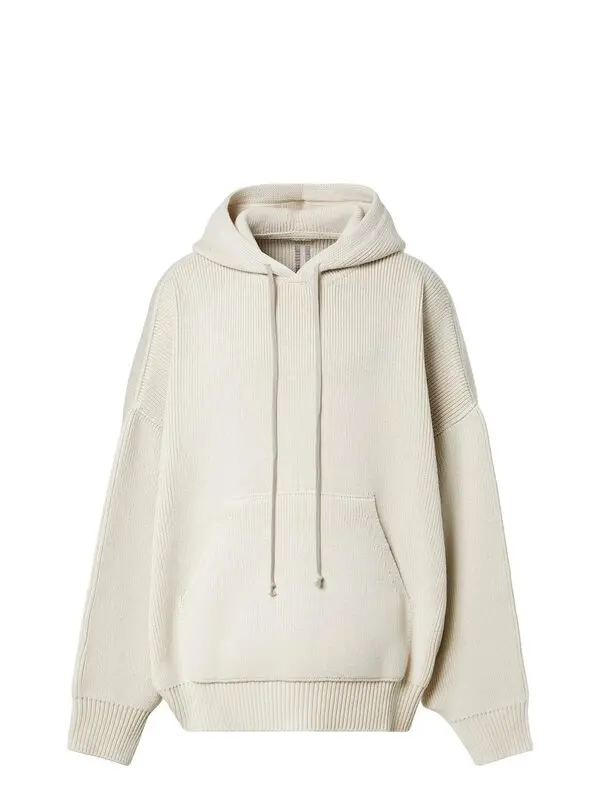 Rick Owens Hun Ribbed-knit Virgin Wool Hoodie - Beige