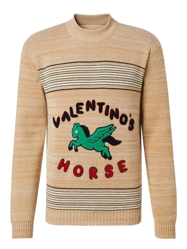 Valentino Garavani Logo Wool And Cotton Sweater - Beige