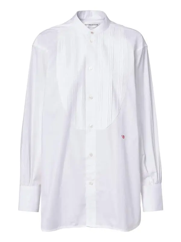 Victoria Beckham Organic Cotton Band Collar Shirt - White