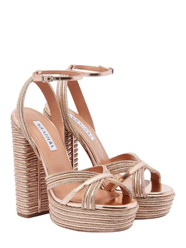AQUAZZURA Sundance Sparkle 140 Platform Sandals - Pink