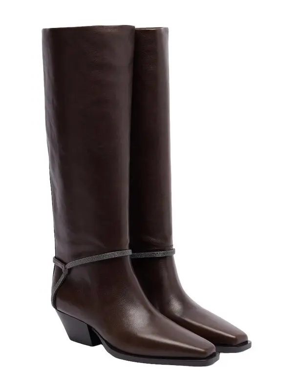 Brunello Cucinelli Monili Leather Knee-high Boots - Brown
