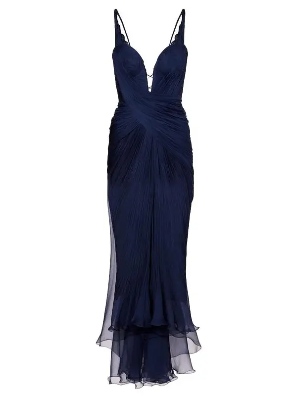 MARIA LUCIA HOHAN Corinna Draped Silk Gown - Blue