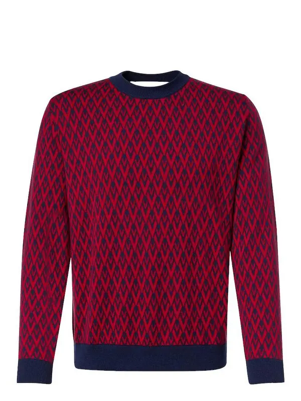 Valentino Garavani Toute La V Virgin Wool Jacquard Sweater - Blue