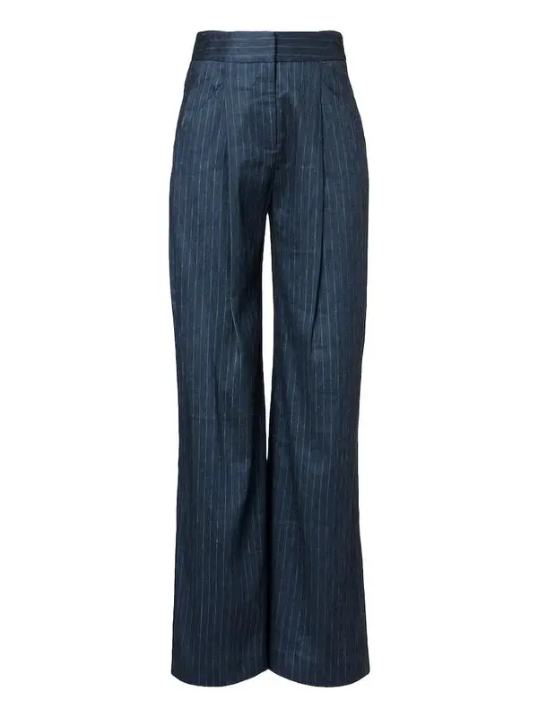 Veronica Beard Rimini Linen-blend Wide-leg Pants - Blue