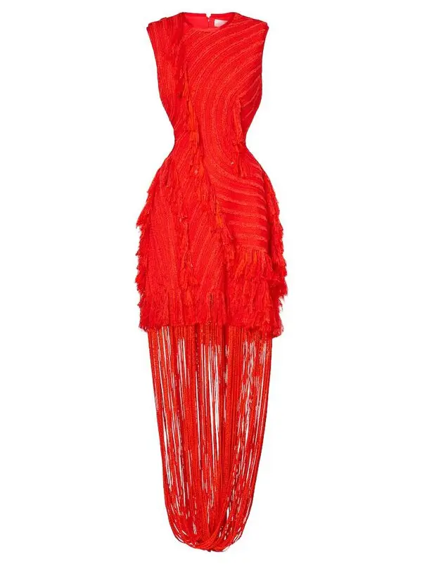 XU ZHI Fringed Open-back Maxi Dress - Red