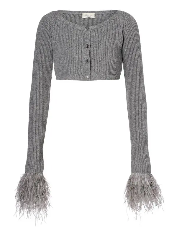 Blumarine Cropped Ribbed-knit Wool Cardigan - Grey