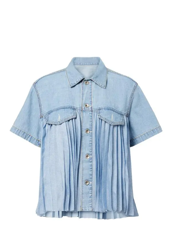 Sacai Pleated Denim Shirt - Blue