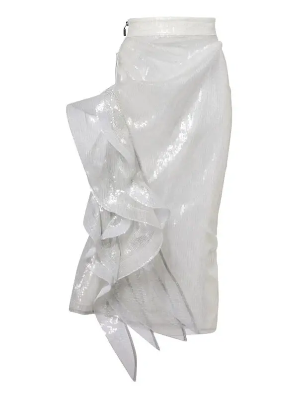 Maticevski Hymn Ruffled Sequined Midi Skirt - Silver