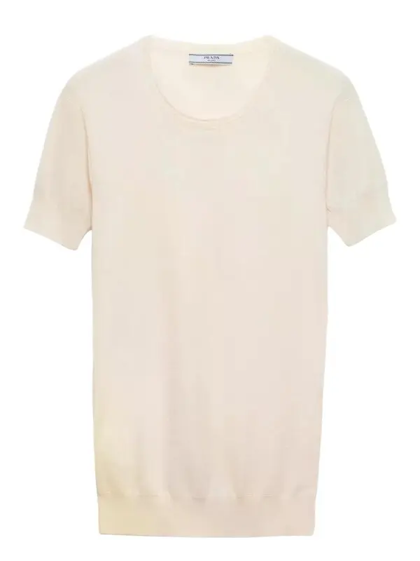 Prada Triangle-logo Short-sleeve Sweater - Neutrals