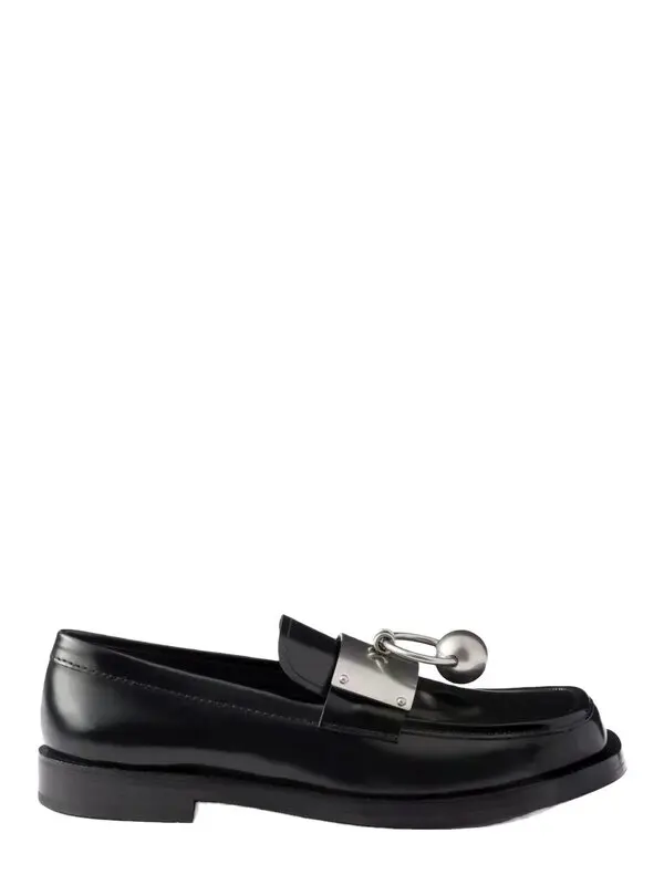 Prada Metal-ornament Leather Loafers - Black