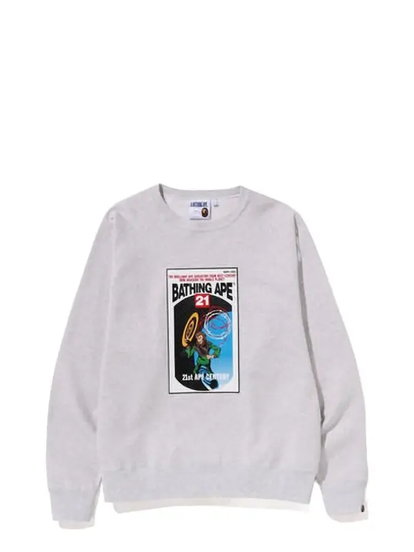 BAPE Bathing Ape Graphic Relaxed Fit Crewneck Sweatshirt - Grey