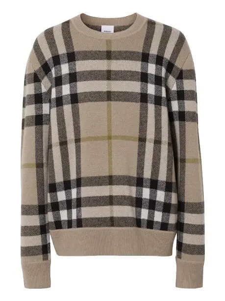 Burberry Check Pattern Cashmere Jumper - Fawn Brown