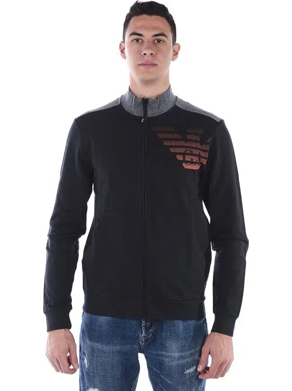 Emporio Armani Full Zip Cotton Blend Hoodie - Black