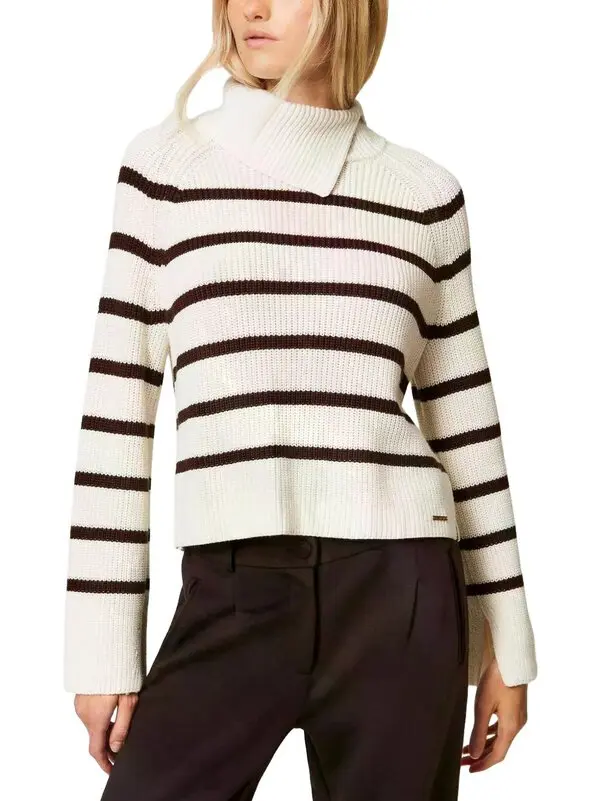 TWINSET Striped Asymmetrical-neck Sweater - White