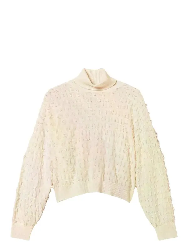 TWINSET Turtleneck Fringe Sweater - White