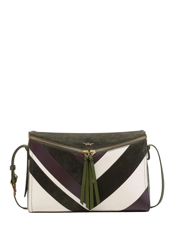 Mcm Diamant 3d Shoulder Bag In Mega Herringbone Suede - Khaki Moss Suede