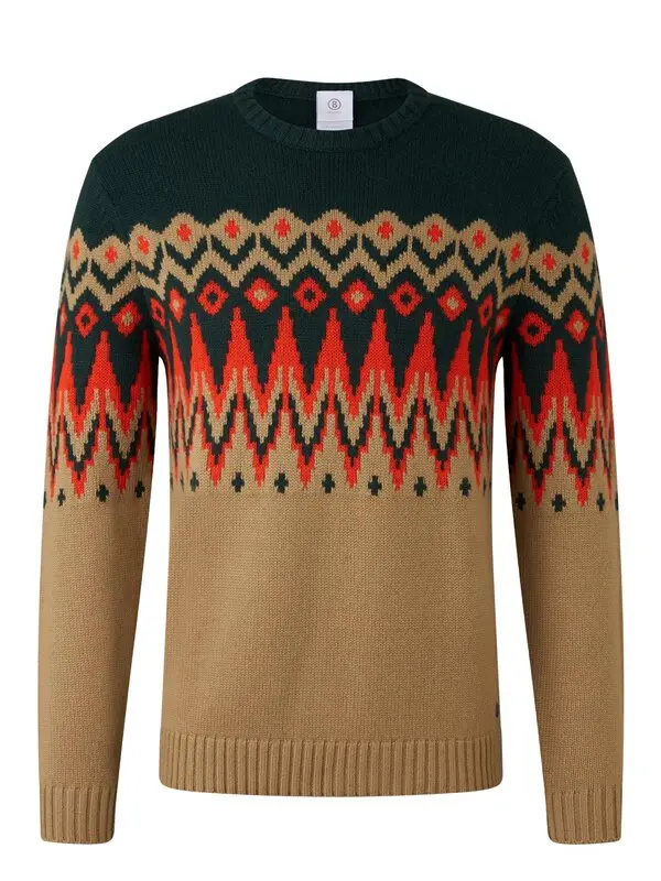 Bogner Cashmere Pullover With Jacquard Design - Beige/green/orange