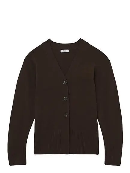 REISS V-neck Wool-blend Cardigan - Chocolate