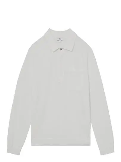 REISS Clinton Patch-pocket Long-sleeve Cotton Polo - White