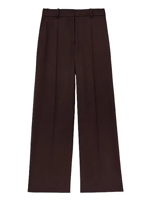 REISS Wide-leg High-rise Stretch Wool-blend Trousers - Aubergine