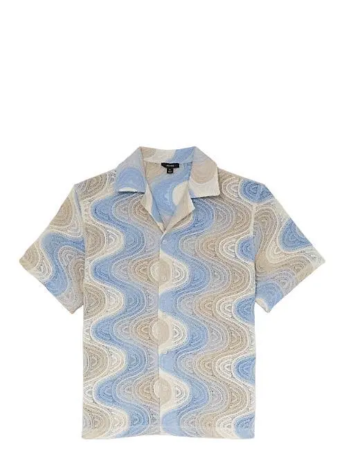 REISS Wilson Wave-motif Short-sleeve Crochet Shirt - Blue Multi