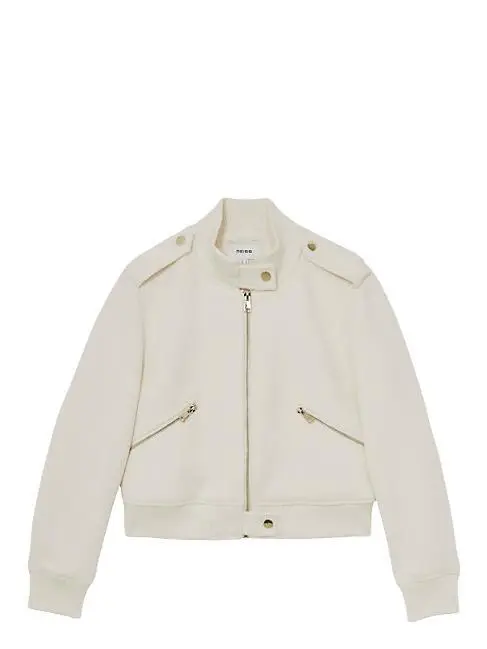 REISS Cleo Epaulette Brushed-wool Bomber Jacket - Cream