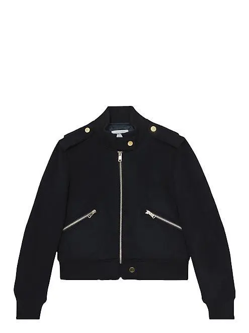 REISS Cleo Epaulette Brushed-wool Bomber Jacket - Navy