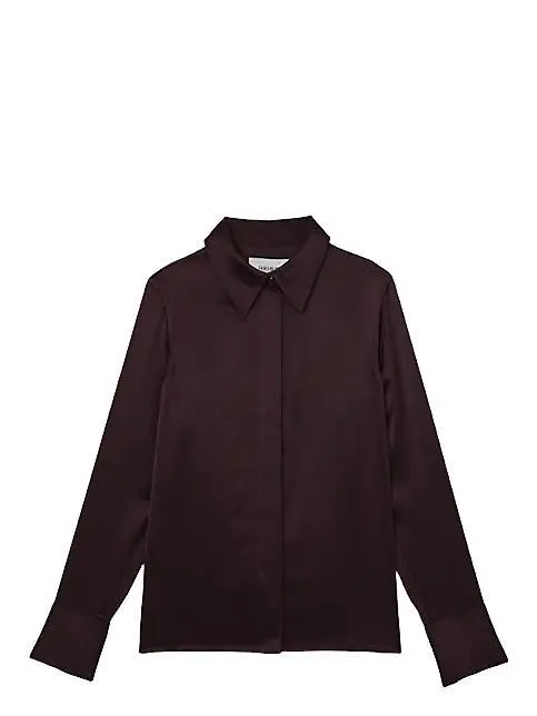 REISS Ameira Long-sleeve Silk Shirt - Burgundy