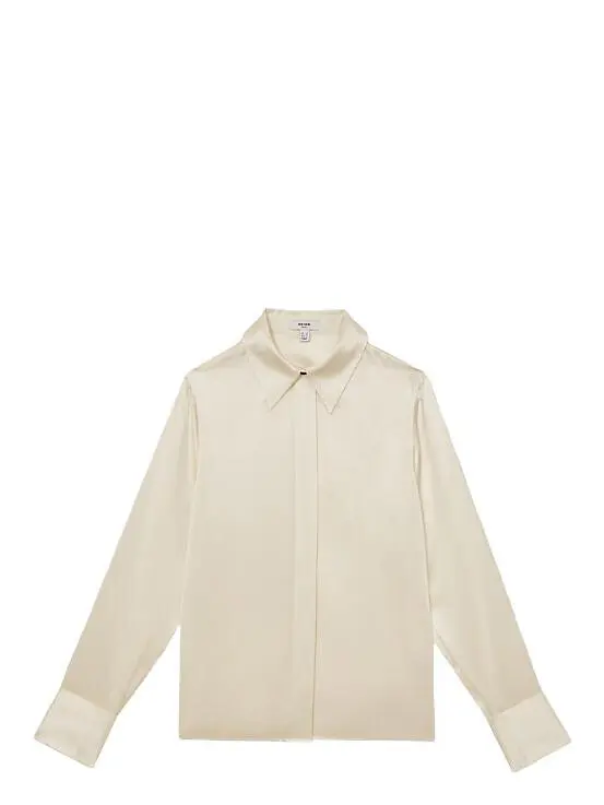 REISS Ameira Long-sleeve Silk Shirt - Ivory