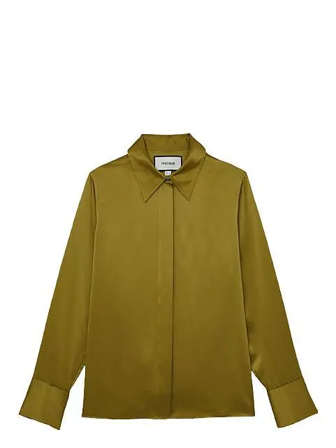 REISS Ameira Long-sleeve Silk Shirt - Light Green
