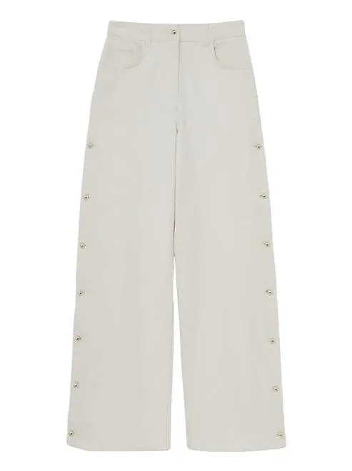 REISS Evelyn Side-button Wide-leg High-rise Stretch-denim Jeans - Cream