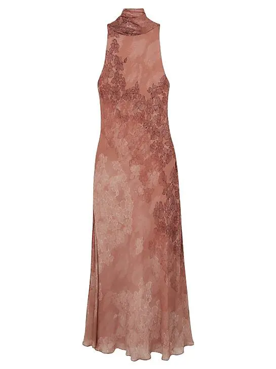 REISS Floral-print Crepe Maxi Dress With Scarf Detail - Pale Pink